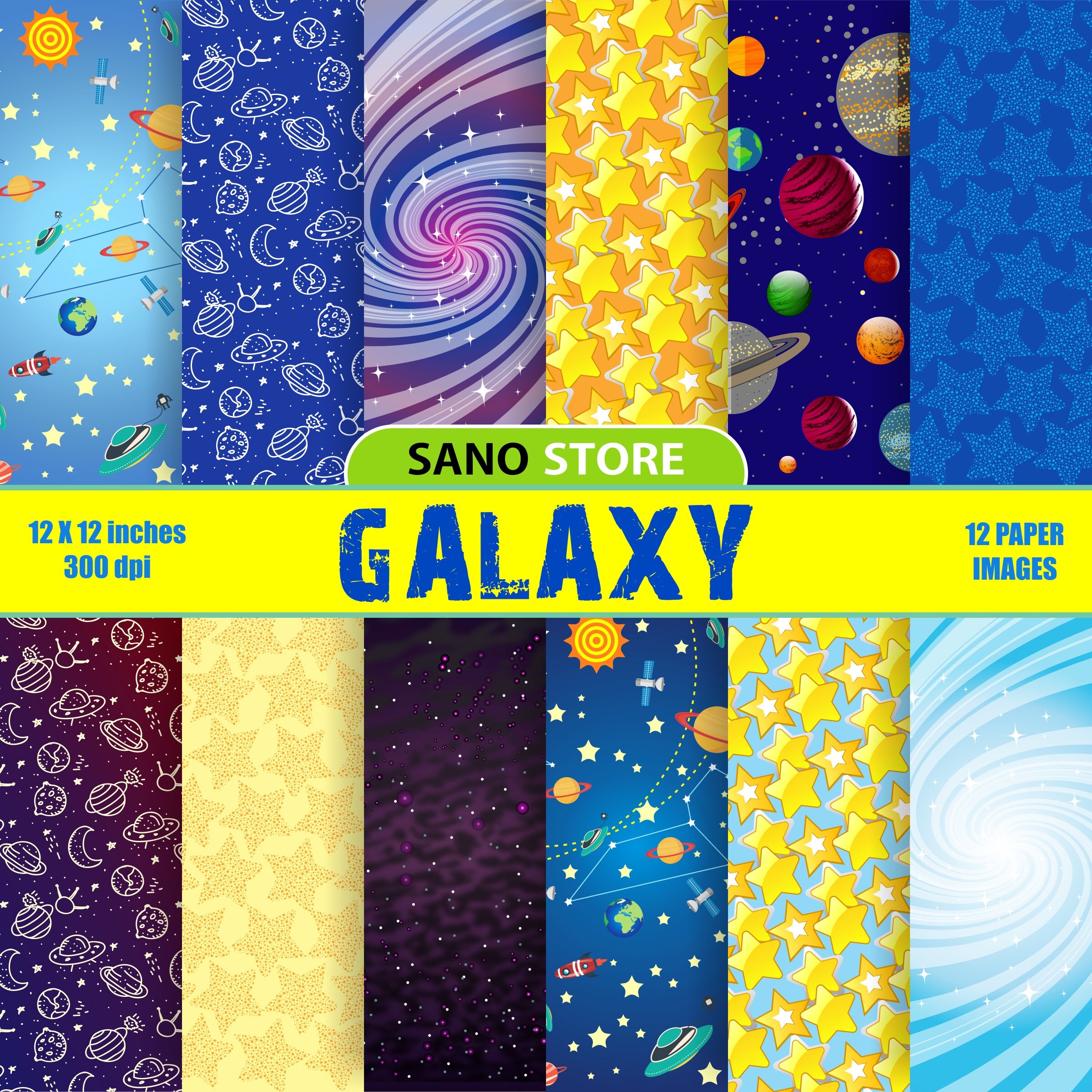 Galaxy Universe Space Stars Planets Cosmic Scrapbook Digital Paper Pack ...