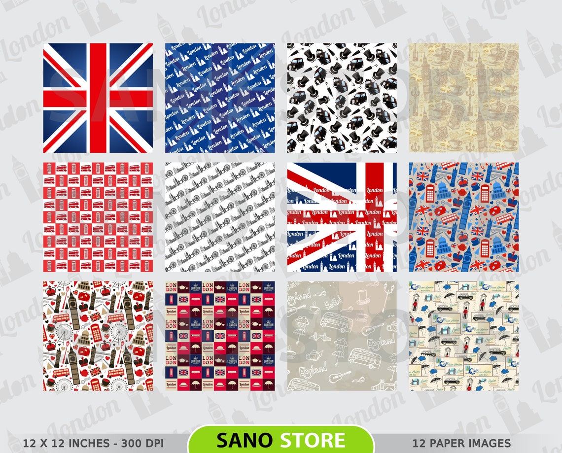 London Digital Paper, British Paper, Scrapbook Paper, London Scrapbook ...