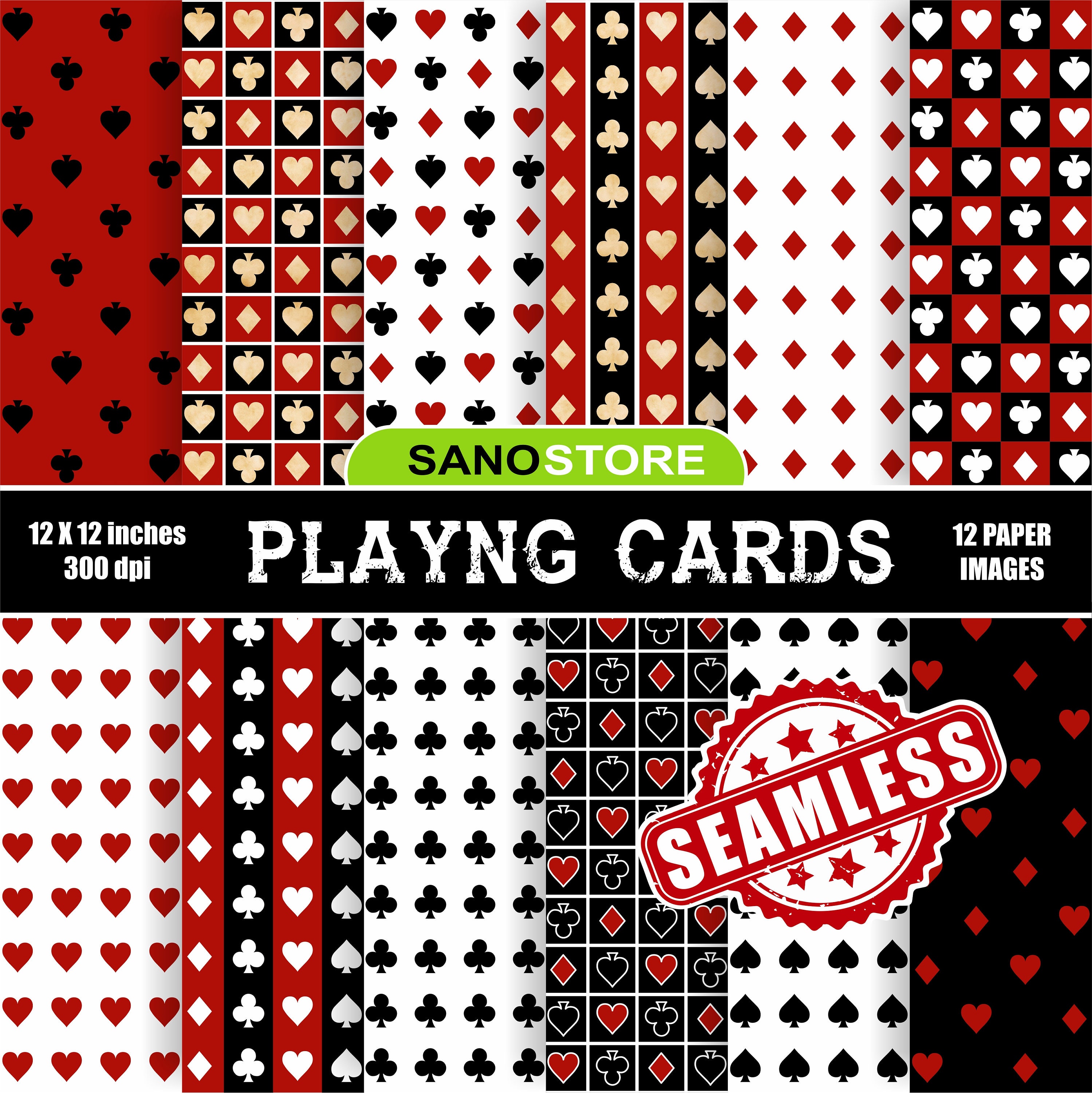 Playing Cards, Seamless, Digital Paper, , Playing Card Pattern ...
