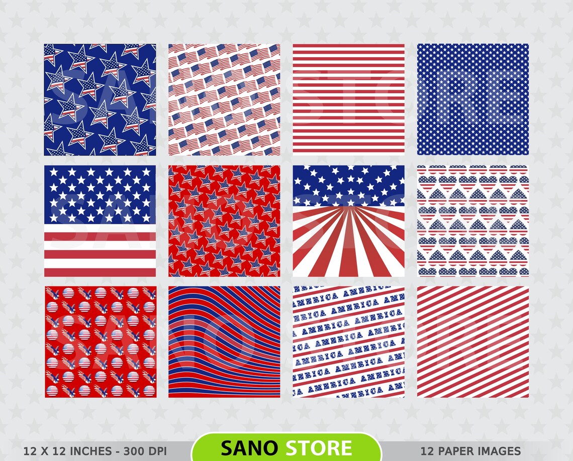 USA Patriotic Digital Papers Printable, Backgrounds, Red White Blue ...