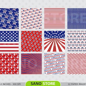 USA Patriotic Digital Paper Set, Red White Blue, American Flag (instant ...