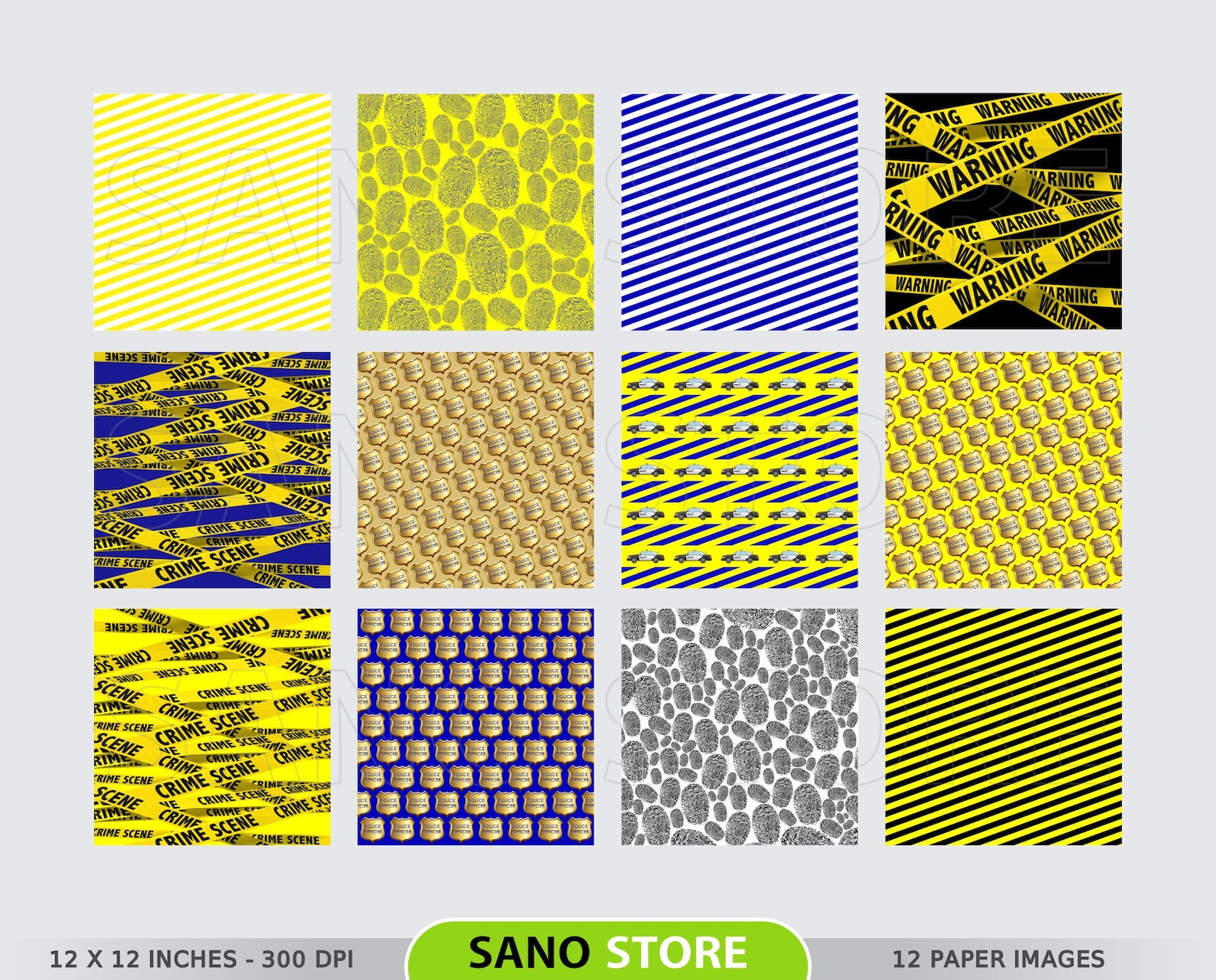 Police Scrapbook Digital Paper Pack Craft Printable Backgrounds ...
