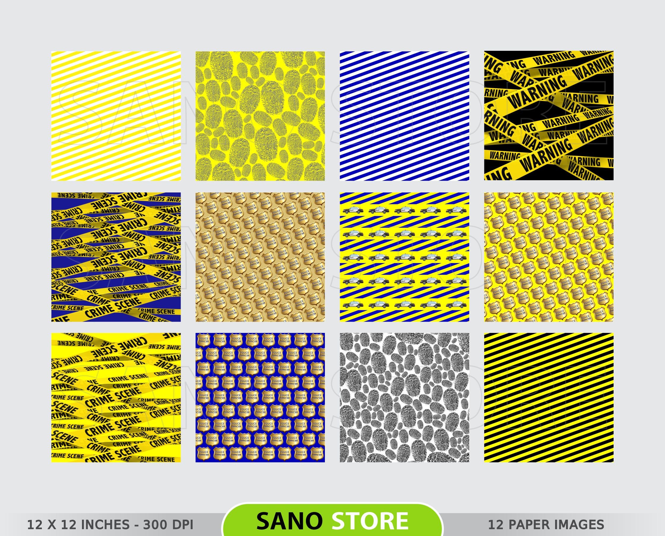 Police Scrapbook Digital Paper Pack Craft Printable Backgrounds ...