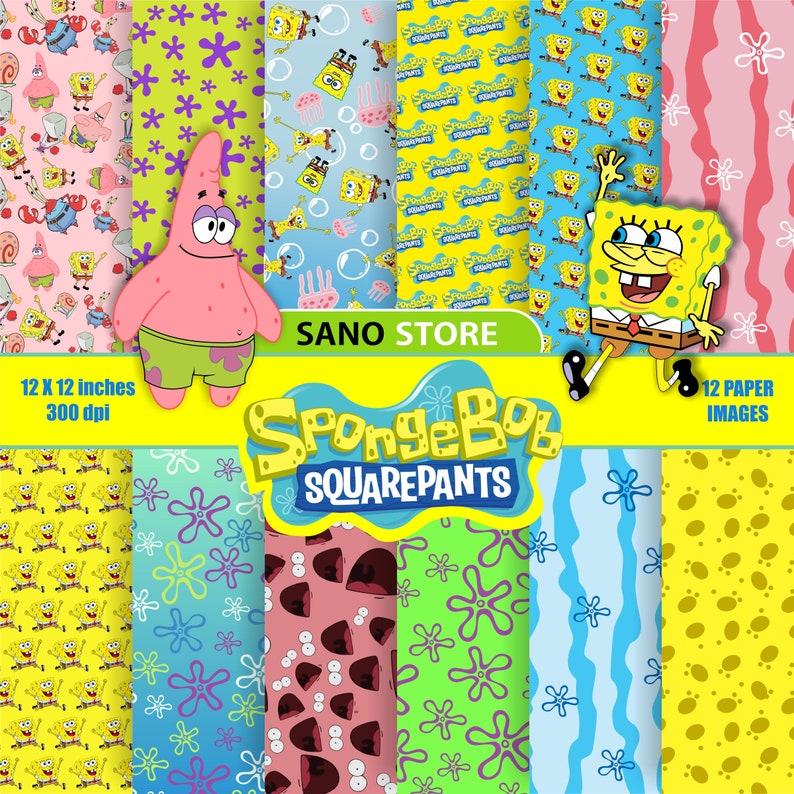 Spongebob Squarepants Scrapbook Digital Paper Pack Craft | Etsy