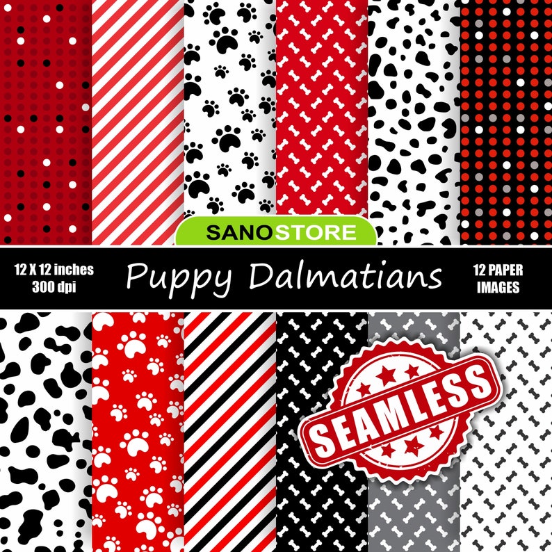 Dalmatians, Dog, Puppy, Scrapbook, Paw, White, Black, Red, Backgrounds ...