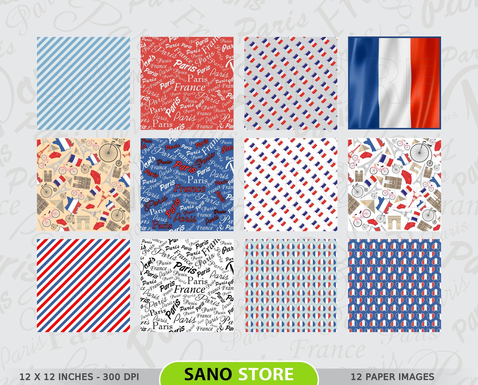 France, Paris, Eifel, Seamless, Patriotic Digital Paper, Flag ...