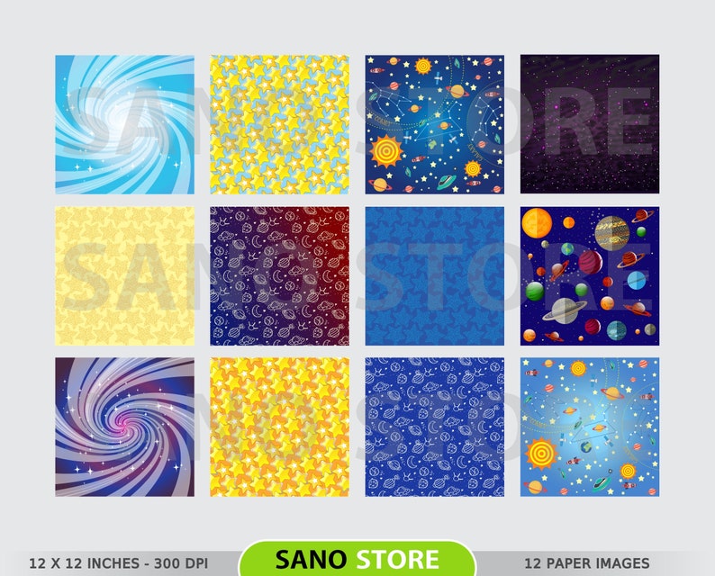 Galaxy Universe Space Stars Planets Cosmic Scrapbook Digital Paper Pack ...