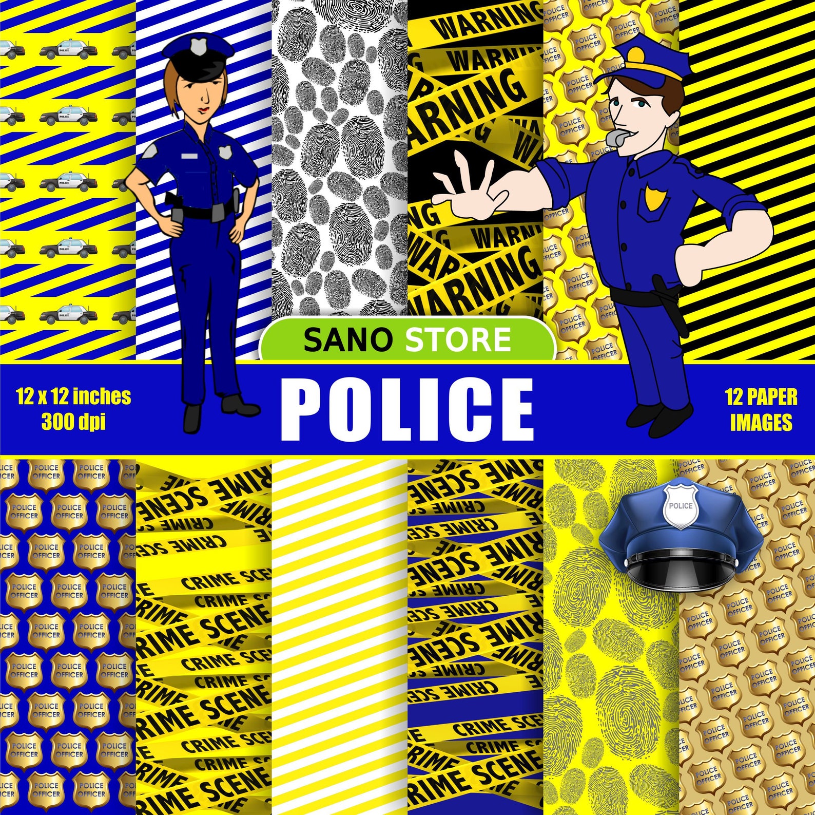 Police Scrapbook Digital Paper Pack Craft Printable Backgrounds ...