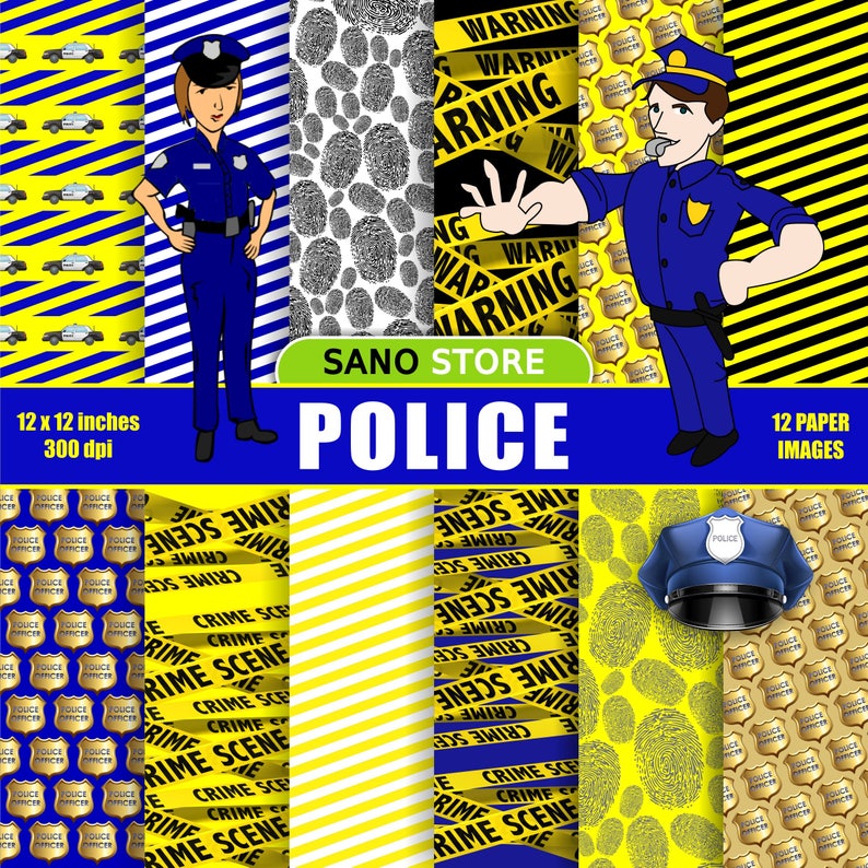 Police Scrapbook Digital Paper Pack Craft Printable Backgrounds ...