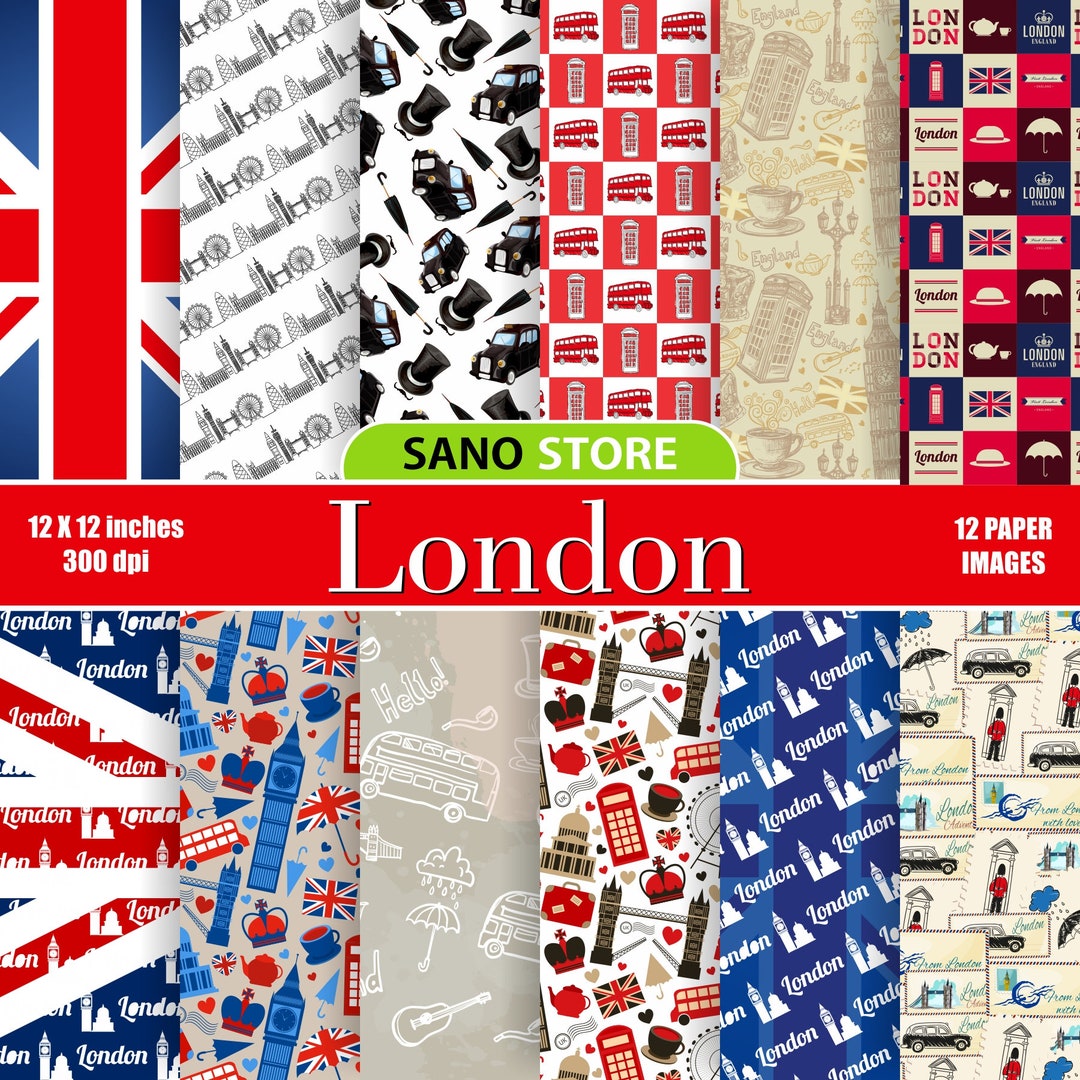 London Digital Paper, British Paper, Scrapbook Paper, London Scrapbook ...