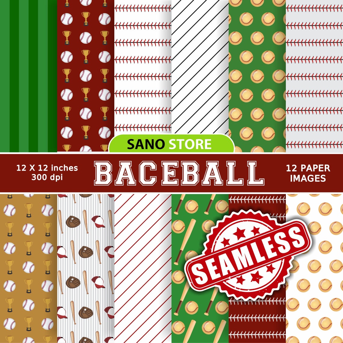Baseball Digital Paper, Game Day Digital Paper, Baseball Player ...