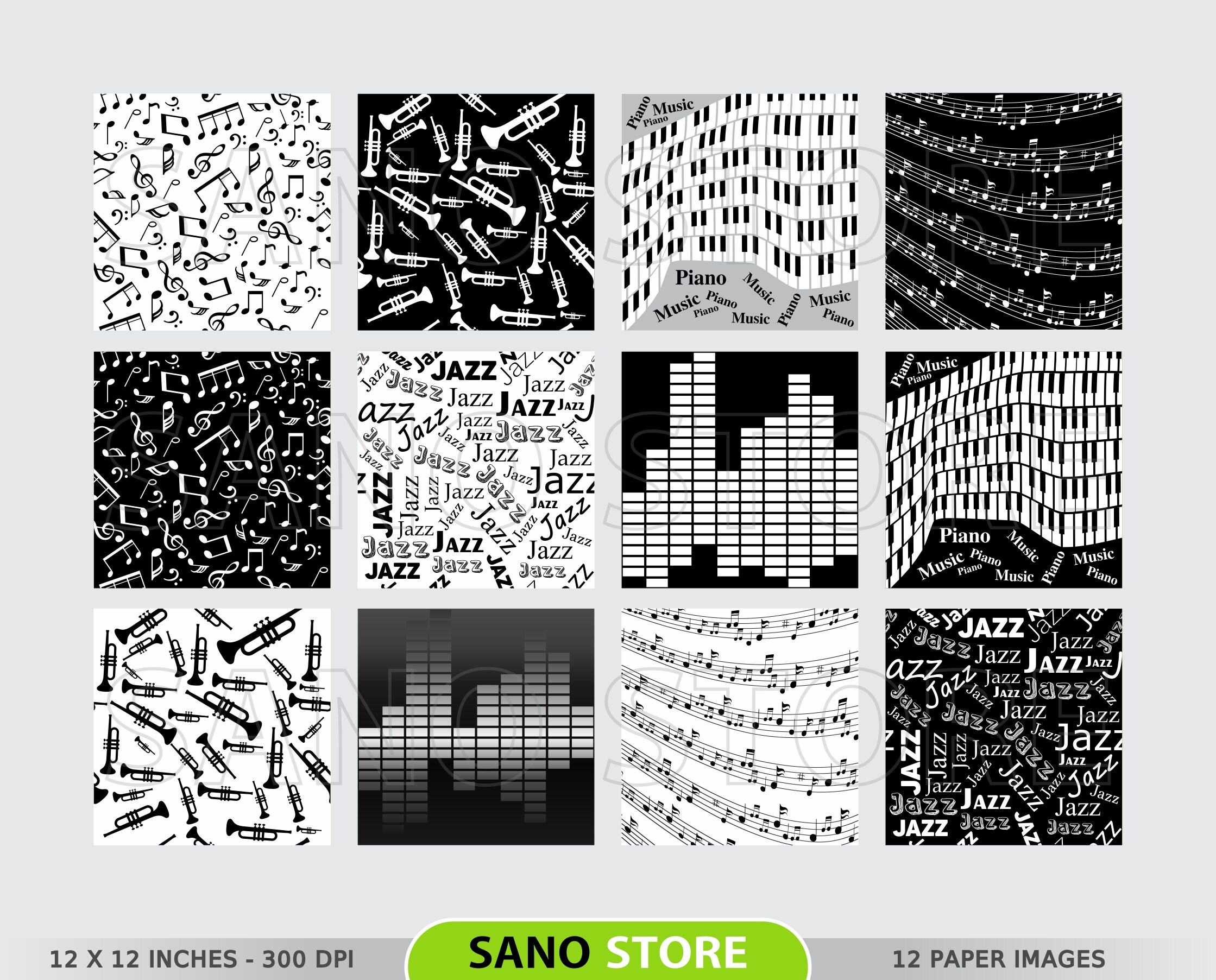 Music, Jazz, Piano, Digital Paper, Note, Vintage Music Sheets Digital ...