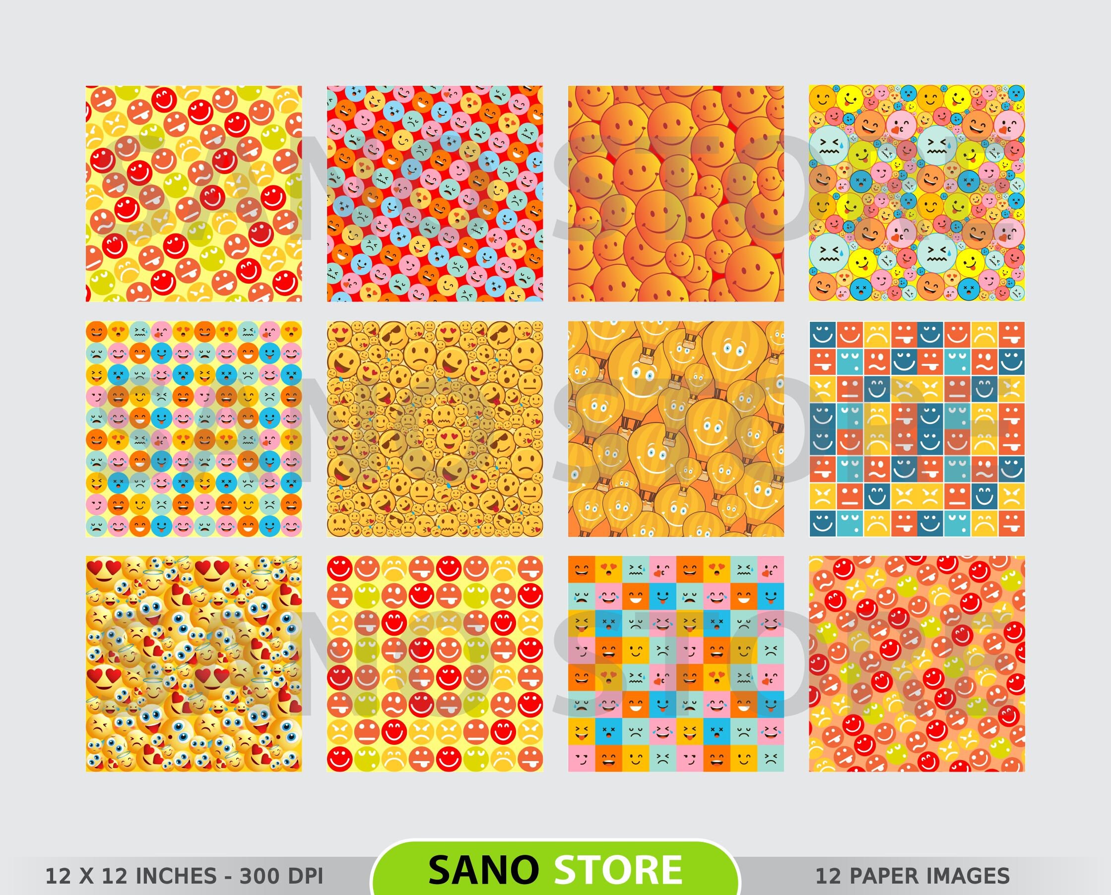 Emoji Smile Digital Paper Pack – Scrapbooking, Crafts (instant Download ...