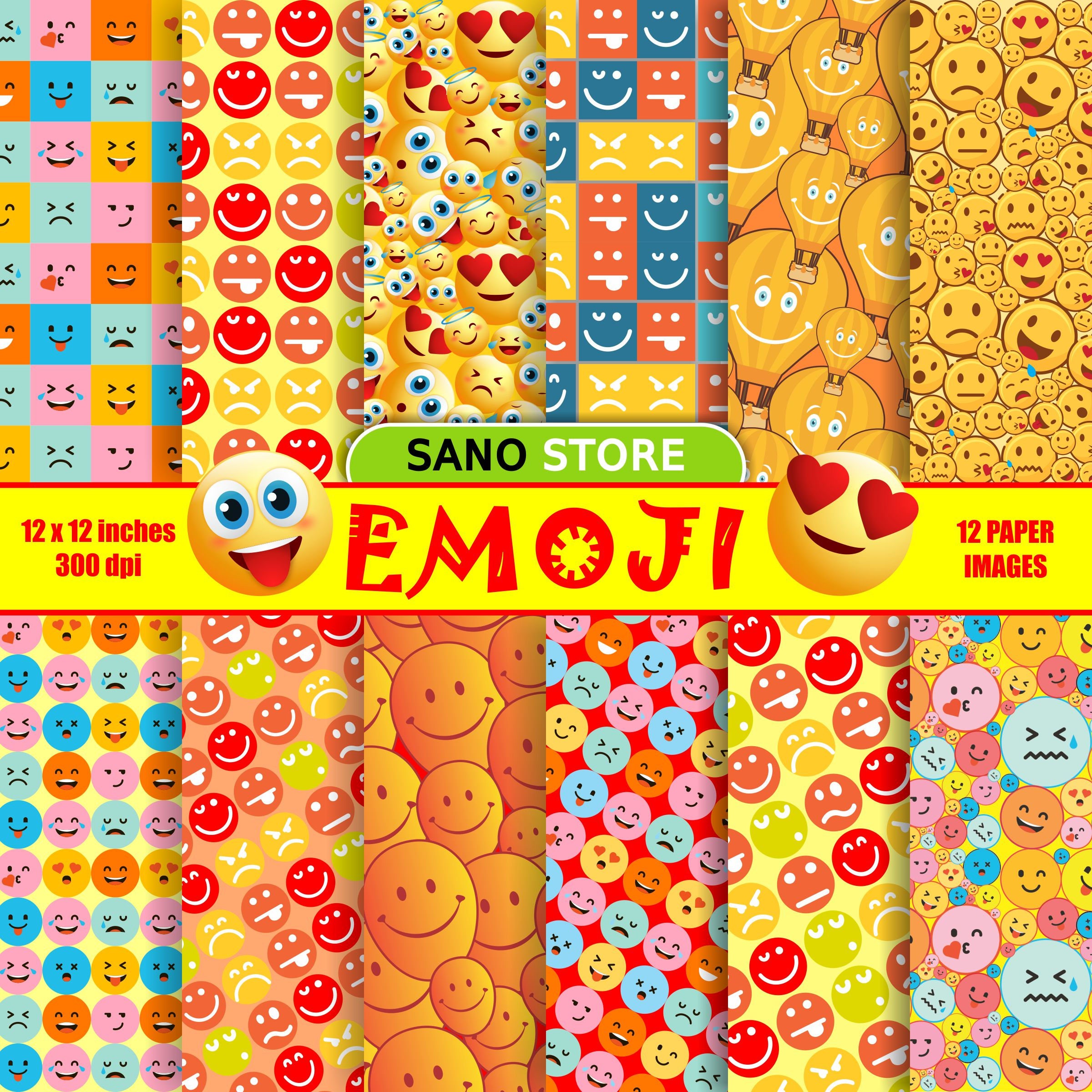Emoji Smile Backgrounds Craft Scrapbooking Digital Paper Pack ...