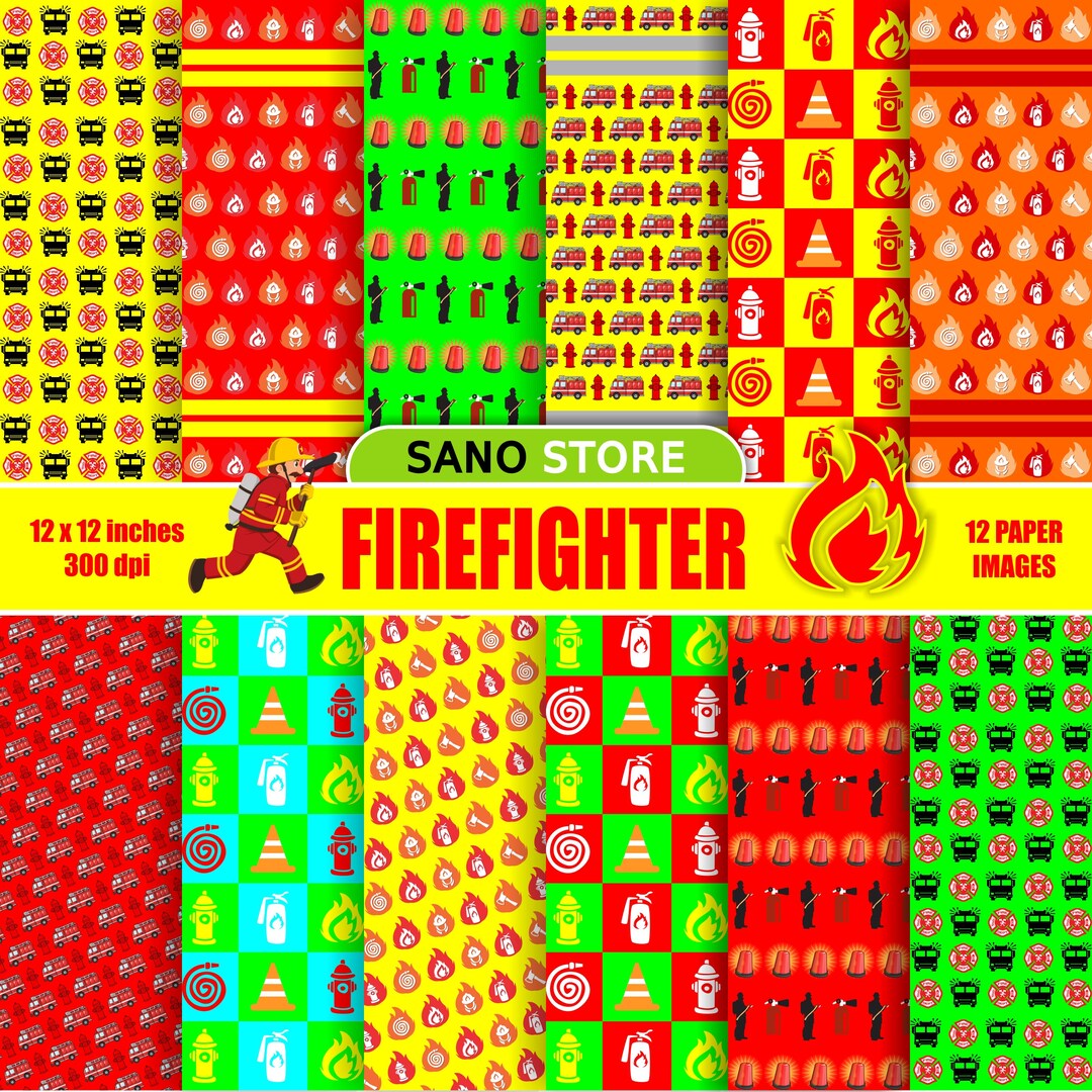 Firefighter Hero Scrapbook Digital Paper Craft Printable Cartoon ...