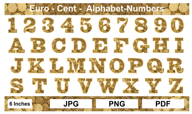 Euro, Cent, Money, Gold, Printable Papers, Font Pdf, Png, Jpg, Alphabet ...