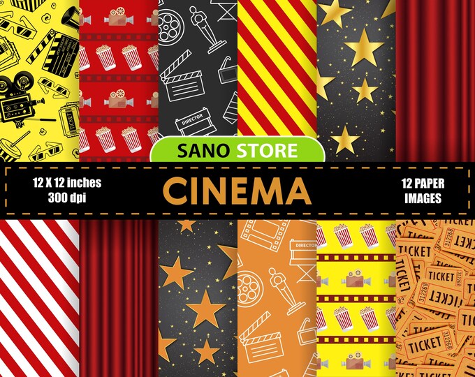 Cinema, Movie, Film,ticket, Popcorn, Hall, Digital Papers Printable ...