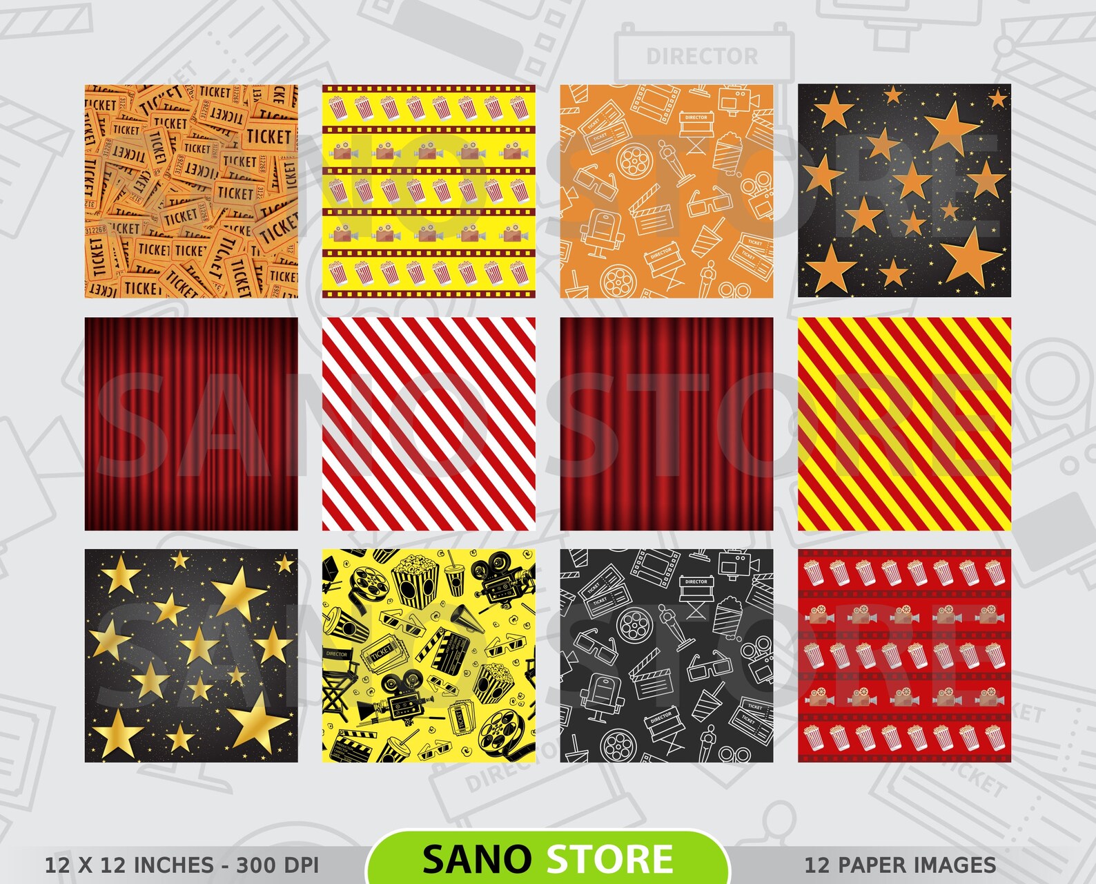 Cinema, Movie, Film,ticket, Popcorn, Hall, Digital Papers Printable ...