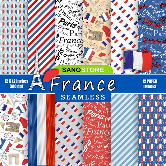 France Paris Eifel Seamless Patriotic Digital Paper Flag - Etsy