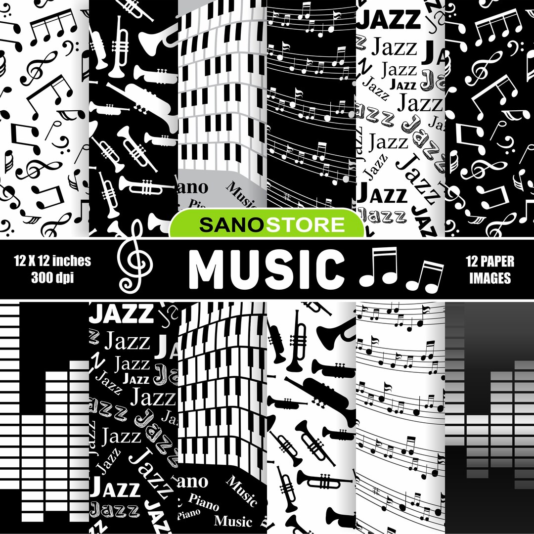 Music, Jazz, Piano, Digital Paper, Note, Vintage Music Sheets Digital ...