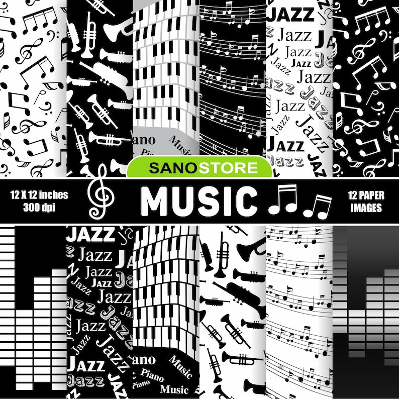 Music, Jazz, Piano, Digital Paper, Note, Vintage Music Sheets Digital ...