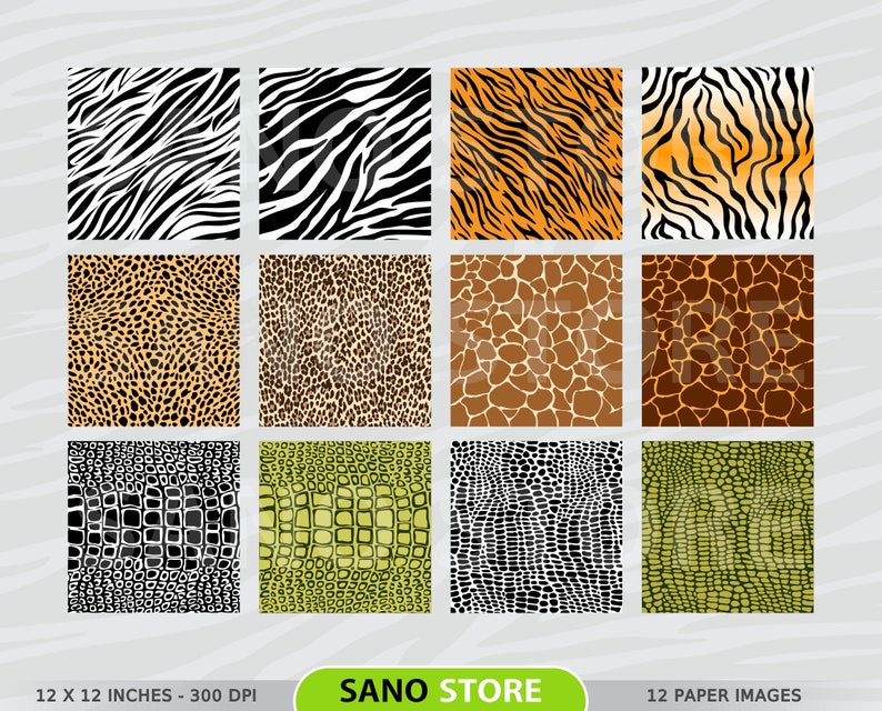 Safari Animal Prints Digital Paper, Zebra, Leopard, Cheetah, Tiger ...