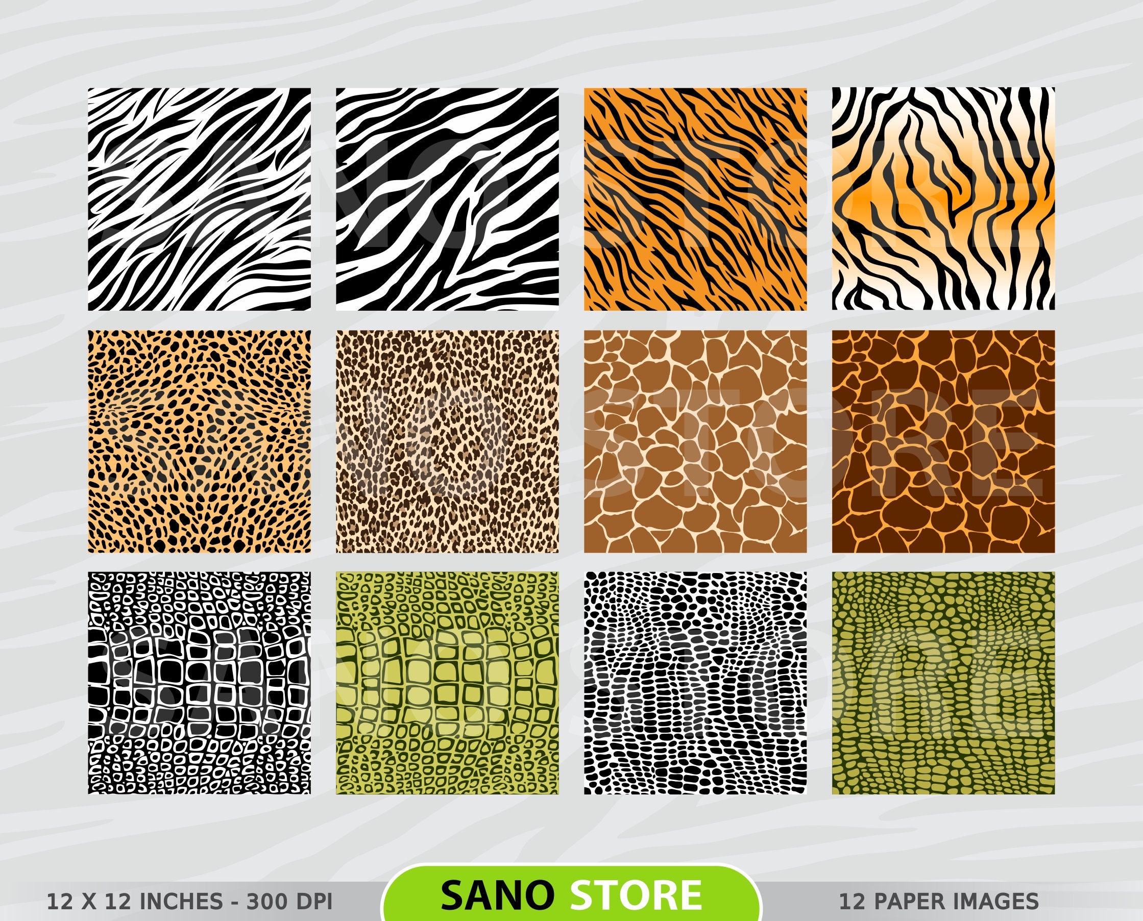 Safari Animal Prints Digital Paper, Zebra, Leopard, Cheetah, Tiger ...