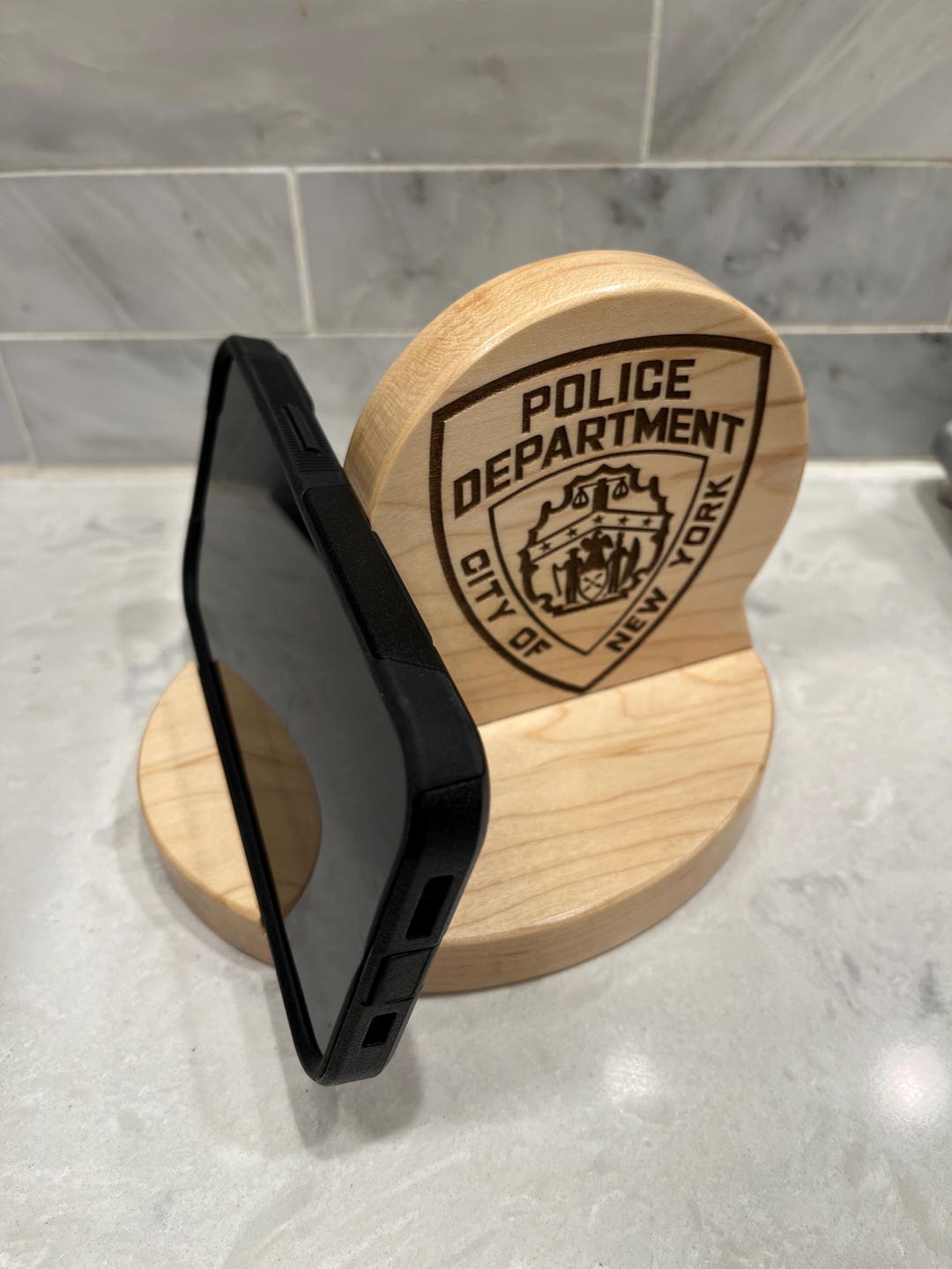 Personalized NYPD Maple Phone Stand - Etsy