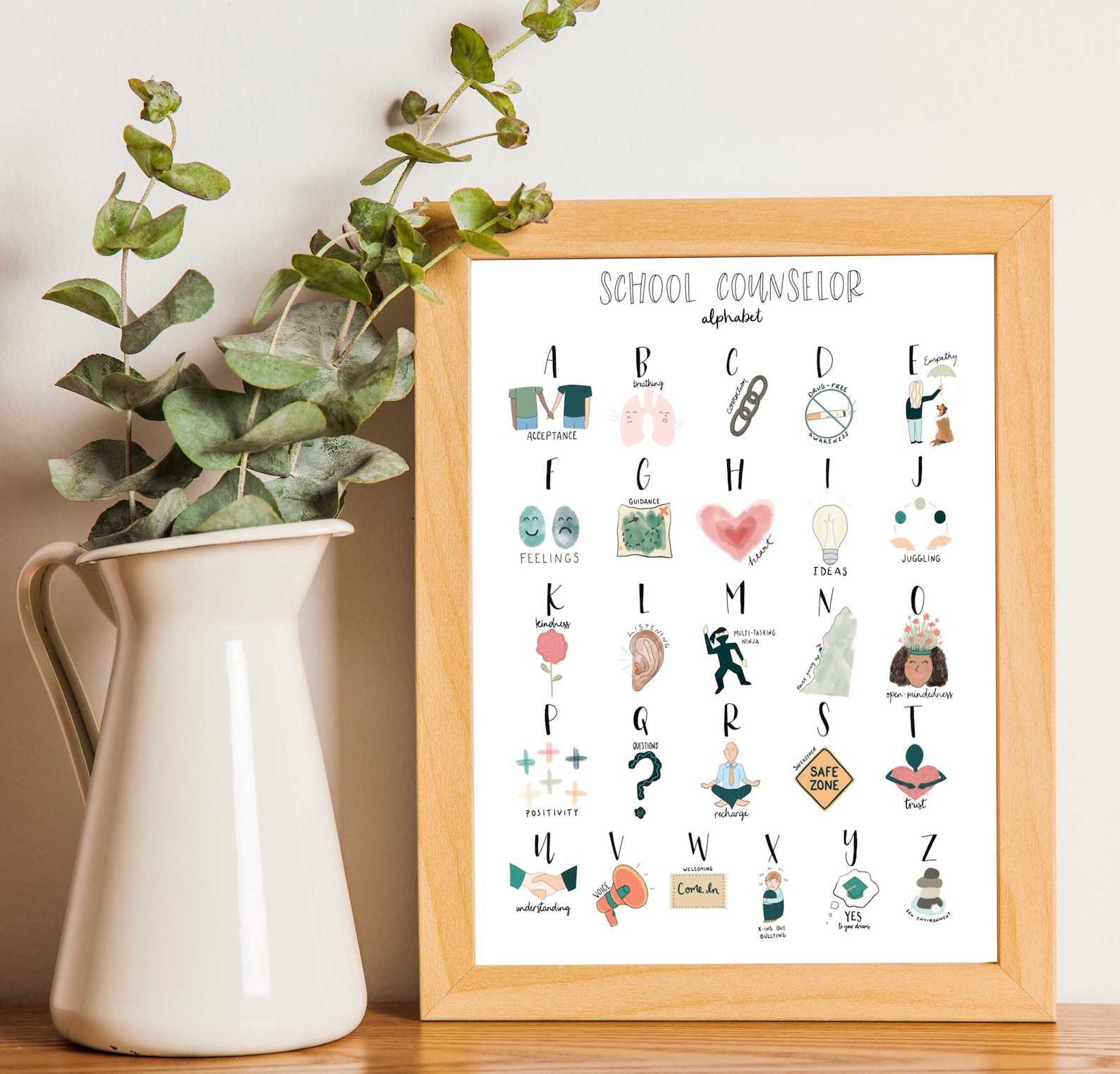 School Counselor Alphabet Print Counseling Gift ABC Office Wall Decor ...