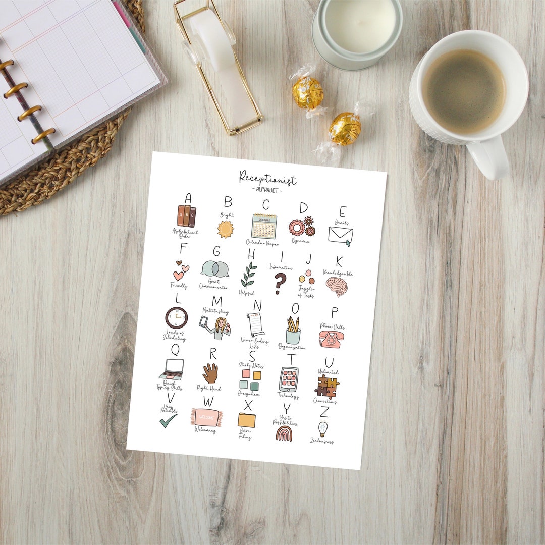 Receptionist Alphabet Print - Receptionist Secretary Appreciation Gift ...
