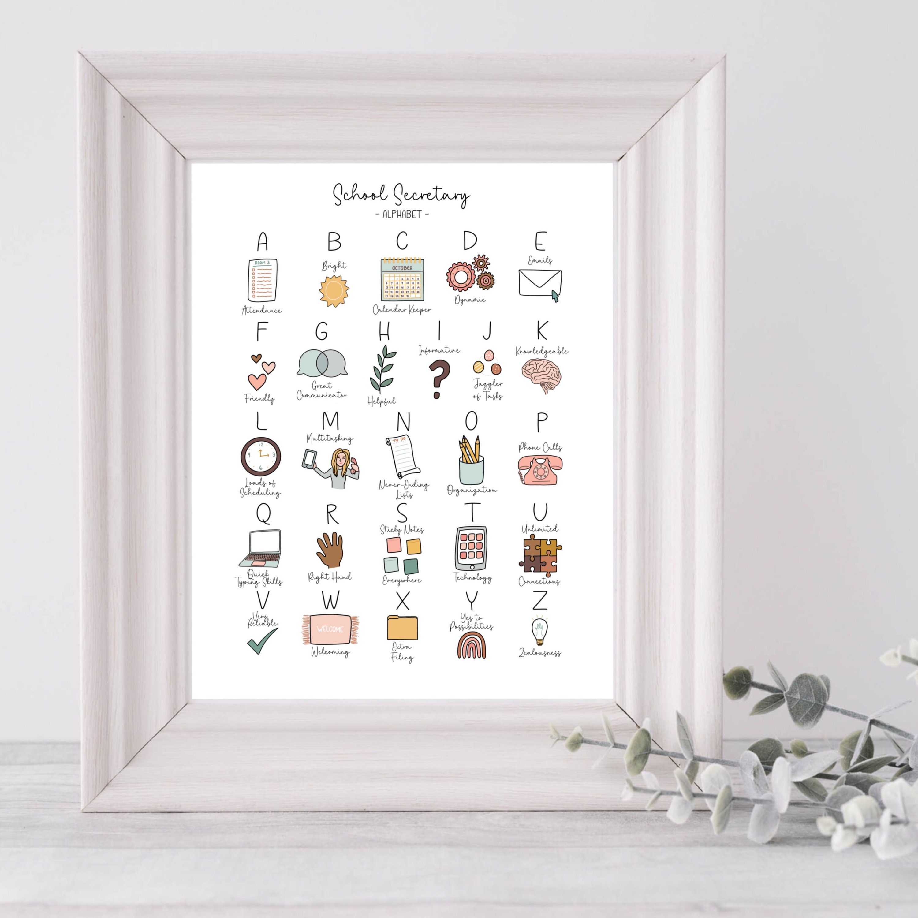 School Secretary Alphabet Print - Secretary Appreciation Gift Classroom ...