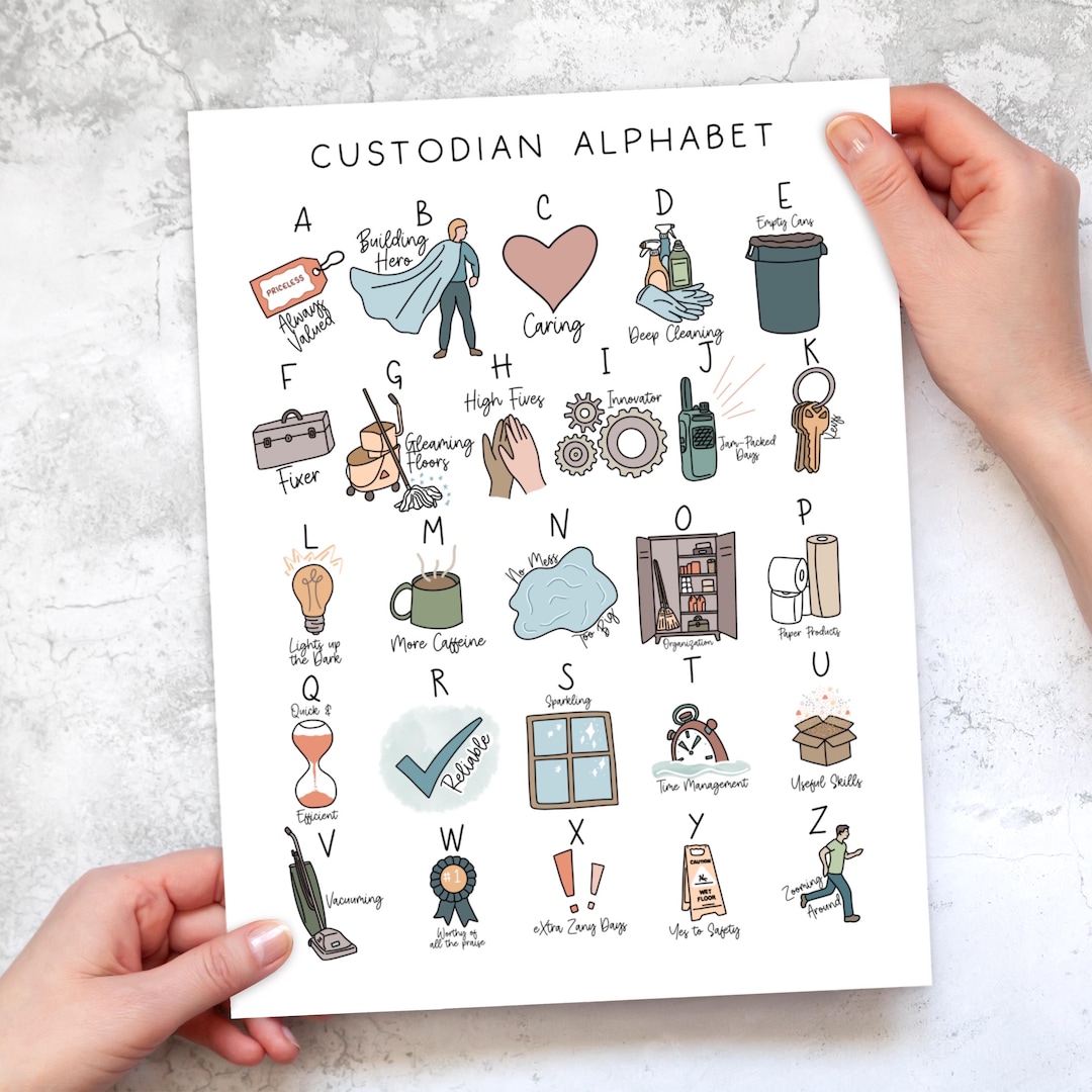 Custodian Alphabet Art Print: School Janitor Appreciation Gift - Etsy