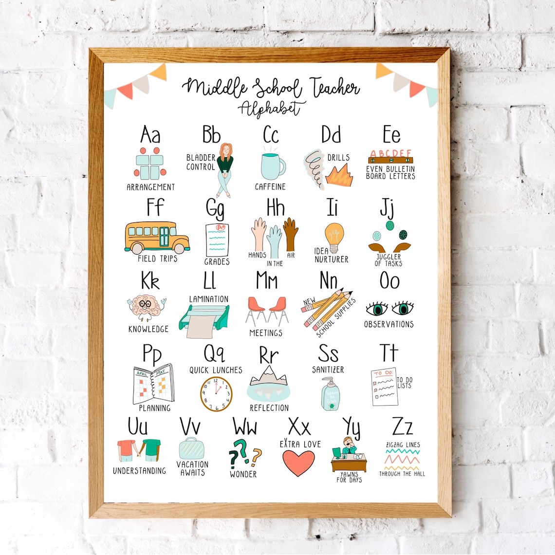 Middle School Teacher Alphabet Print - Teacher Gift Classroom Decor - Etsy