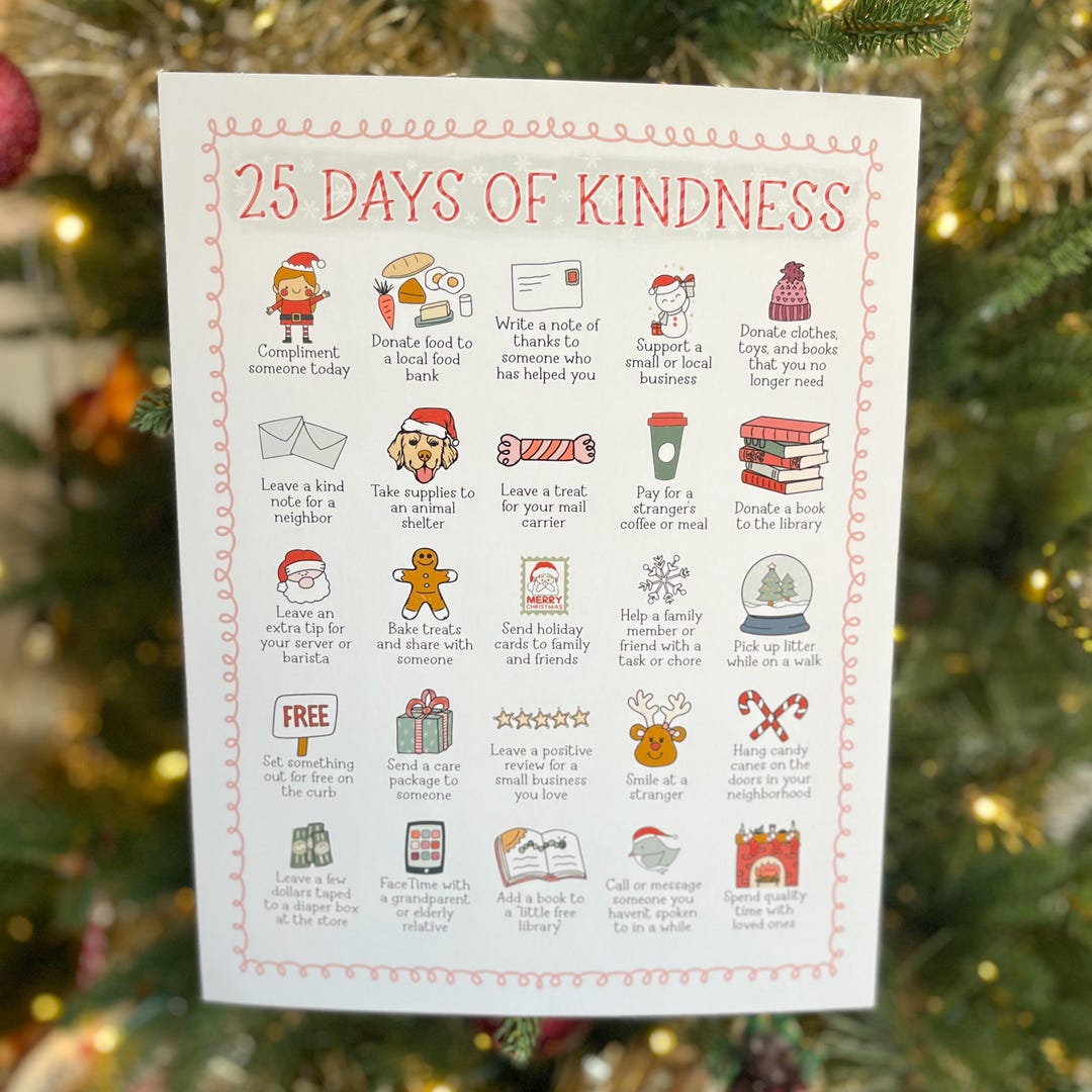 25 Days of Kindness - Christmas Holiday Kindness / Giving / Calendar ...