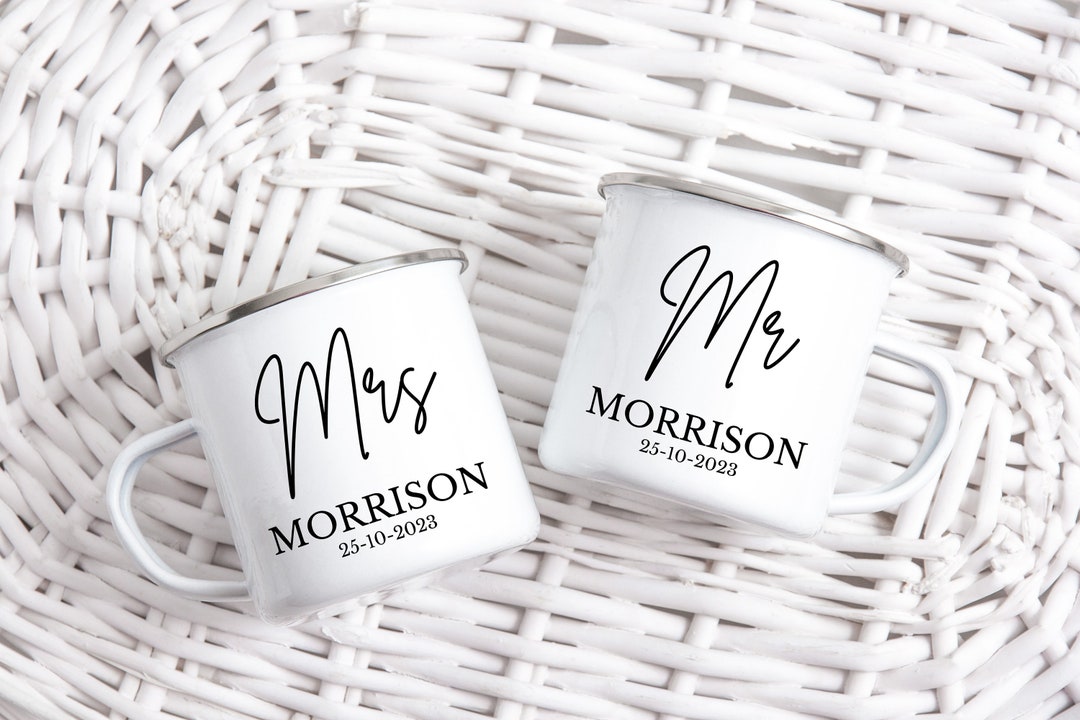 Mr and Mrs Mug Set, Personalised Wedding Gift, Couple Mugs, Tin ...