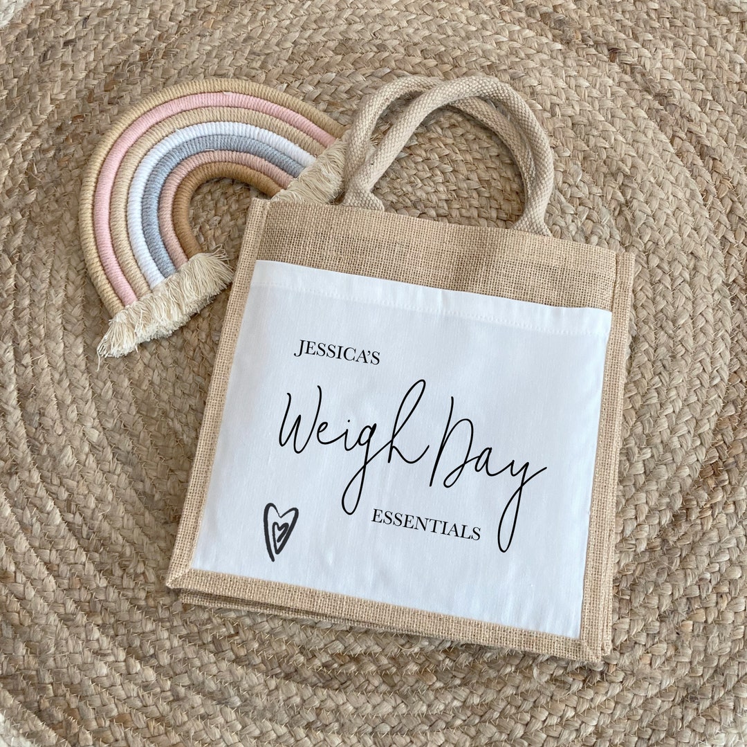 Weigh Day Essentials Bag, Personalised Small Jute Bag, Jute Tote Bag ...