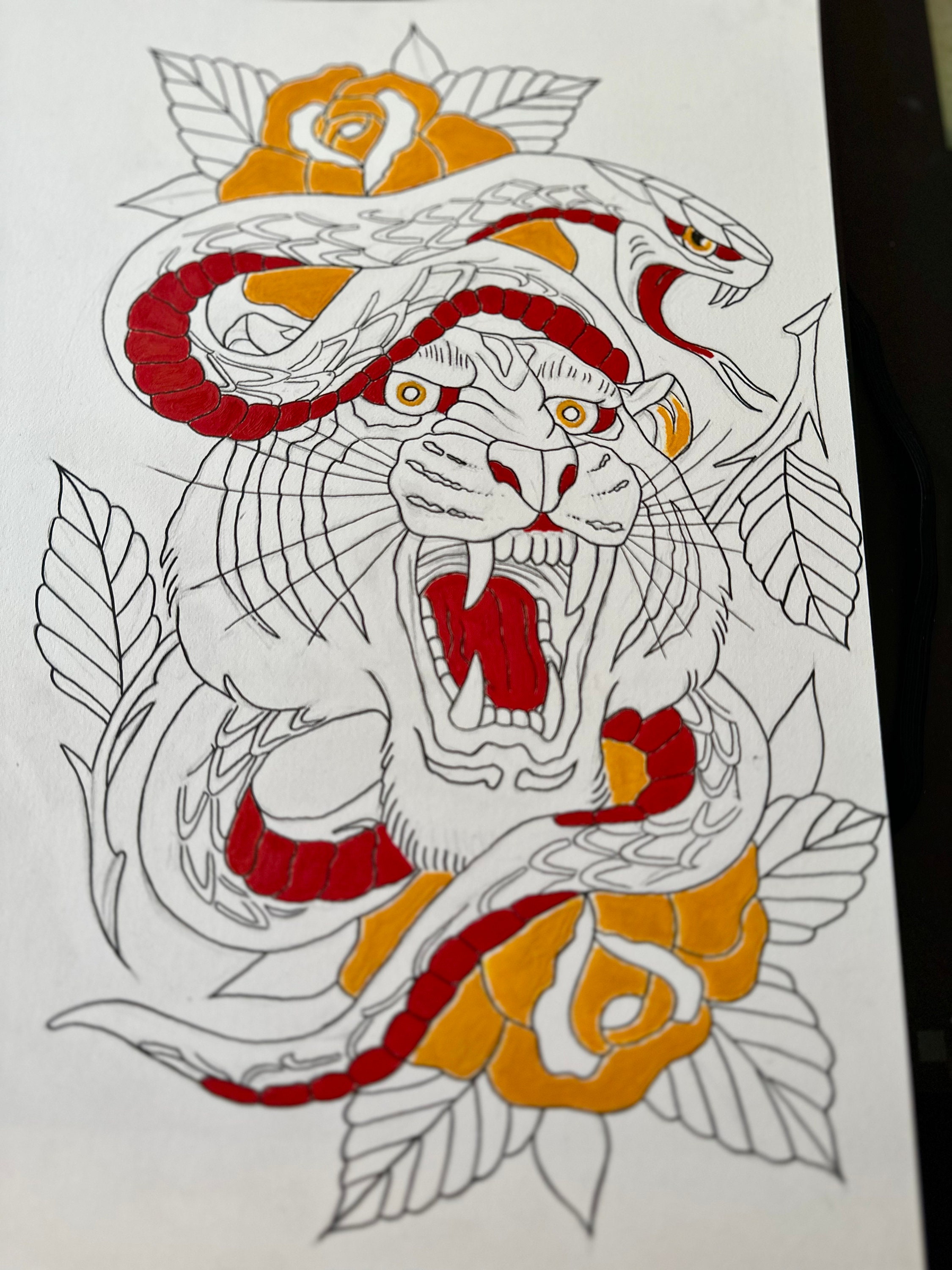 Traditional Tiger Flash Tattoo Design Original Artwork - Etsy