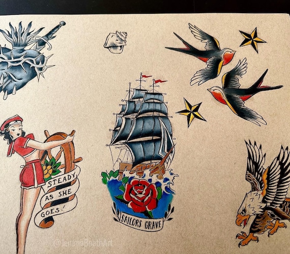 Traditional Ship Tattoo Flash Sailor Jerry 🔥🔥 American