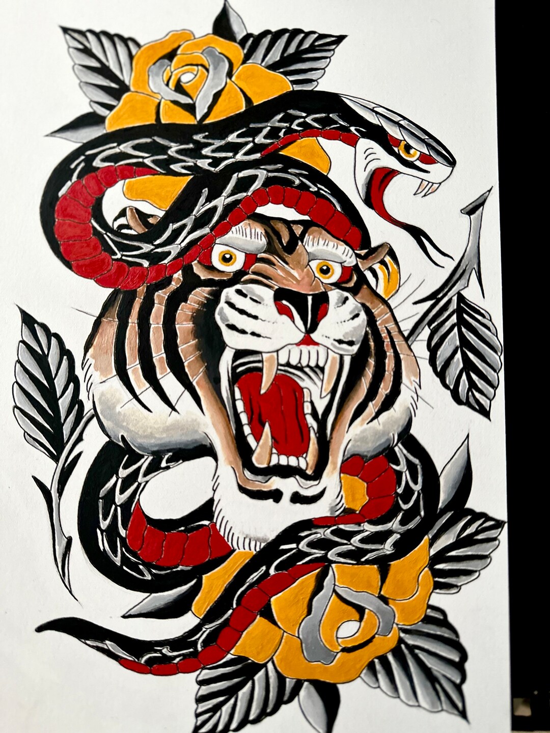 Traditional Tiger Flash Tattoo Design Original Artwork - Etsy