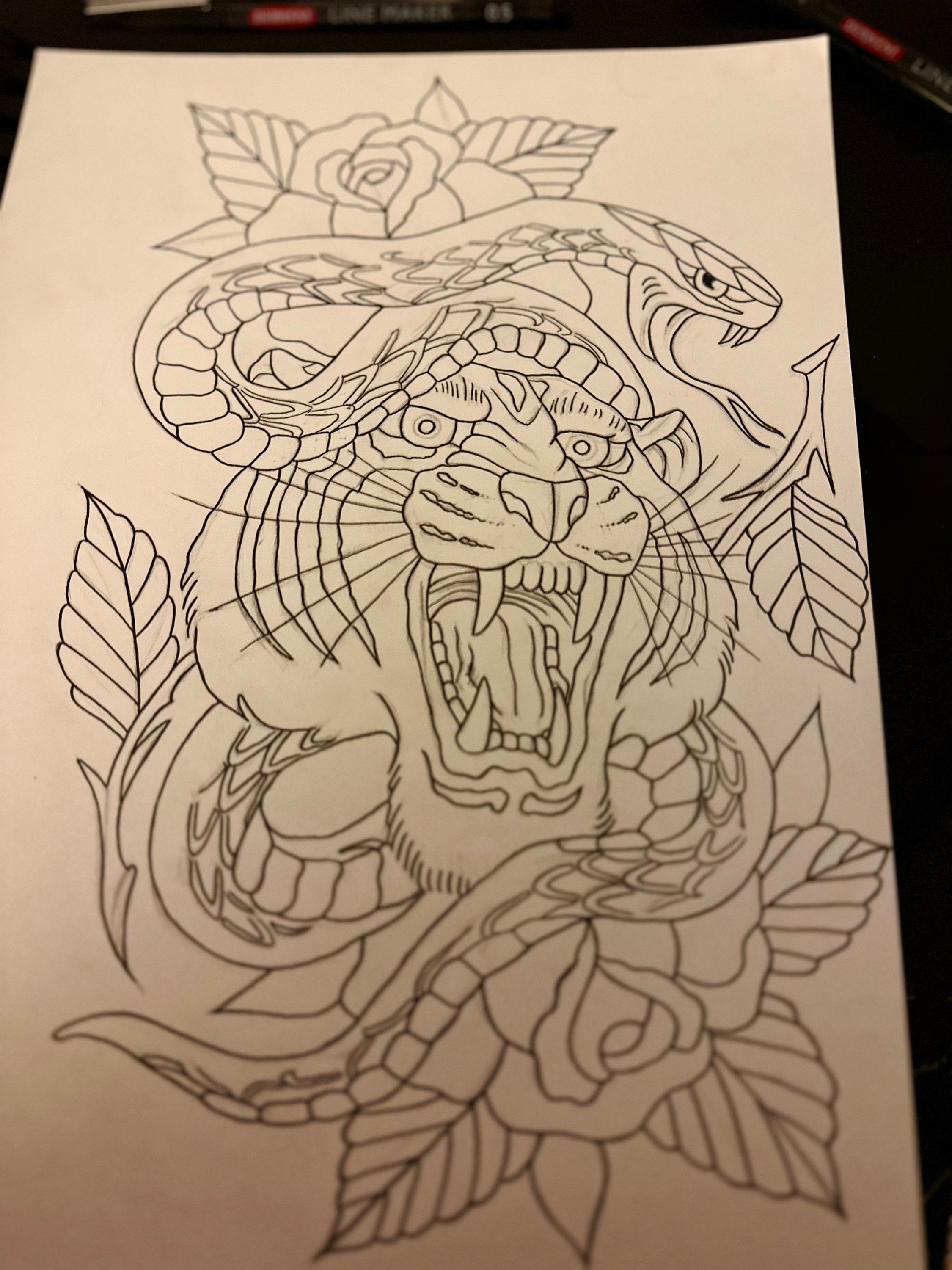 Traditional Tiger Flash Tattoo Design Original Artwork - Etsy