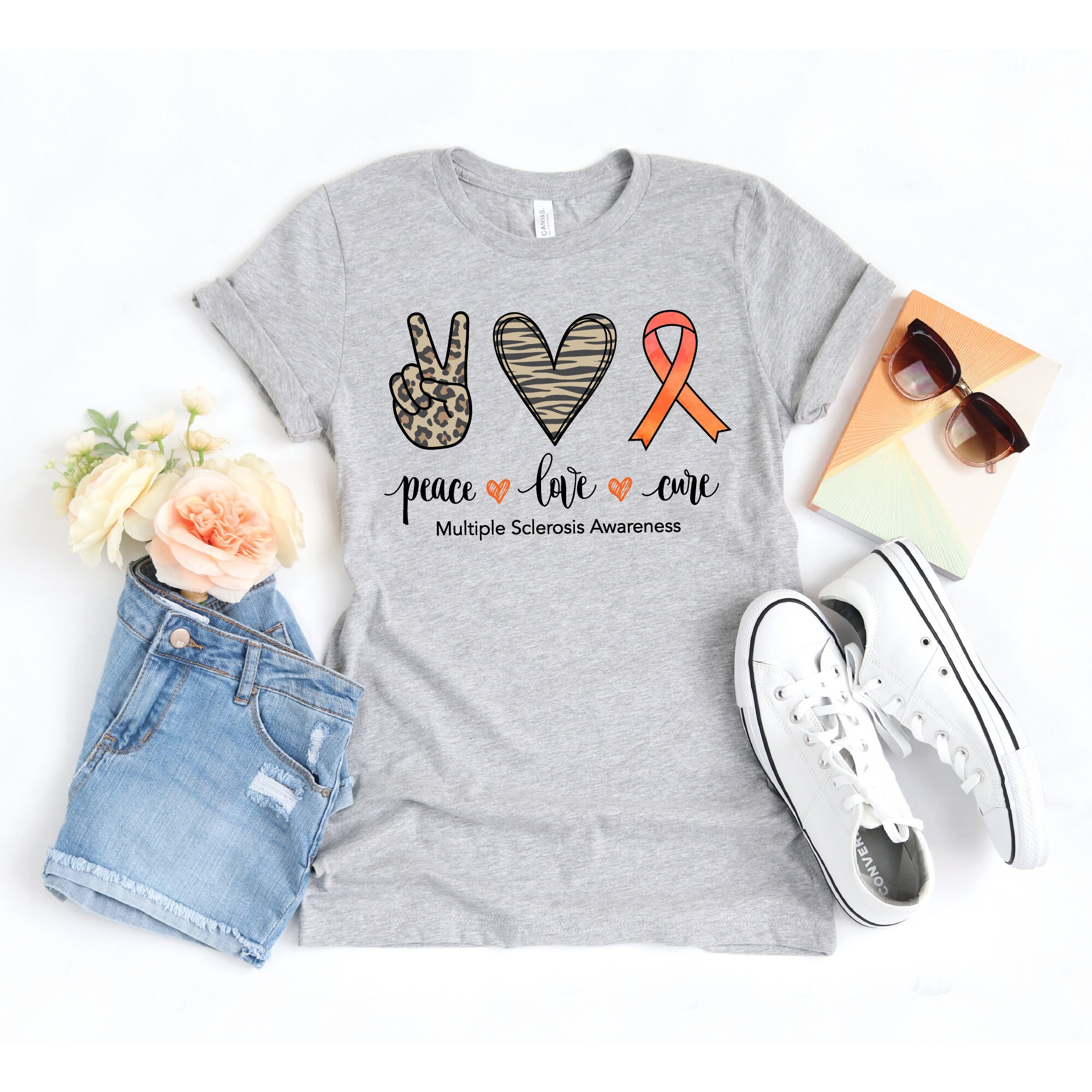 Multiple Sclerosis Shirt, MS Awareness Shirt for Women, Peace Love Cure ...