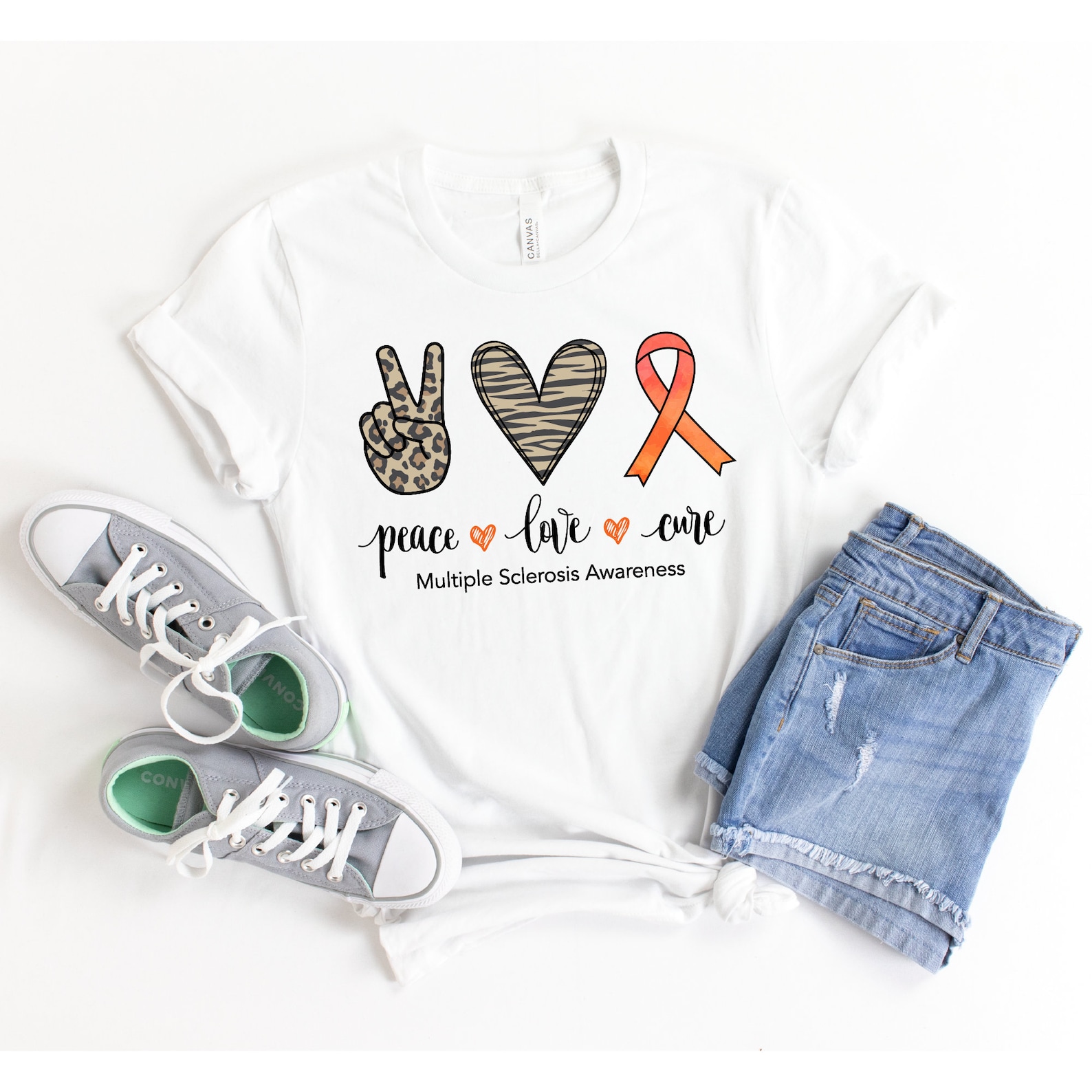 Multiple Sclerosis Shirt, MS Awareness Shirt for Women, Peace Love Cure ...