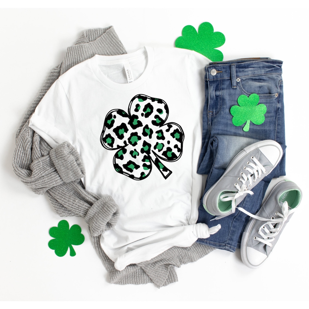 St Patricks Day Shirt Women, Green Leopard Print Shamrock Shirt, Cute 4 ...