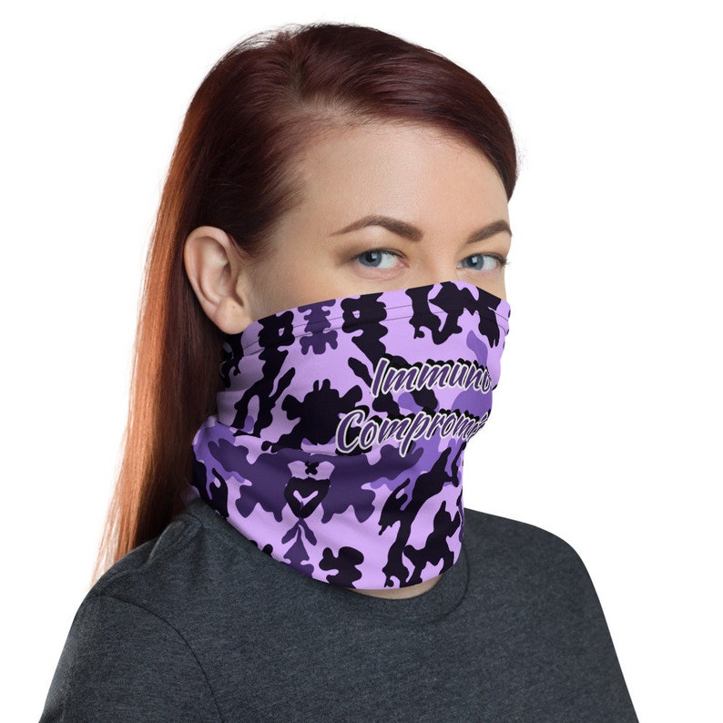 Immuno Compromised Bandana Face Mask - Purple Camo Lupus Neck Gaiter ...