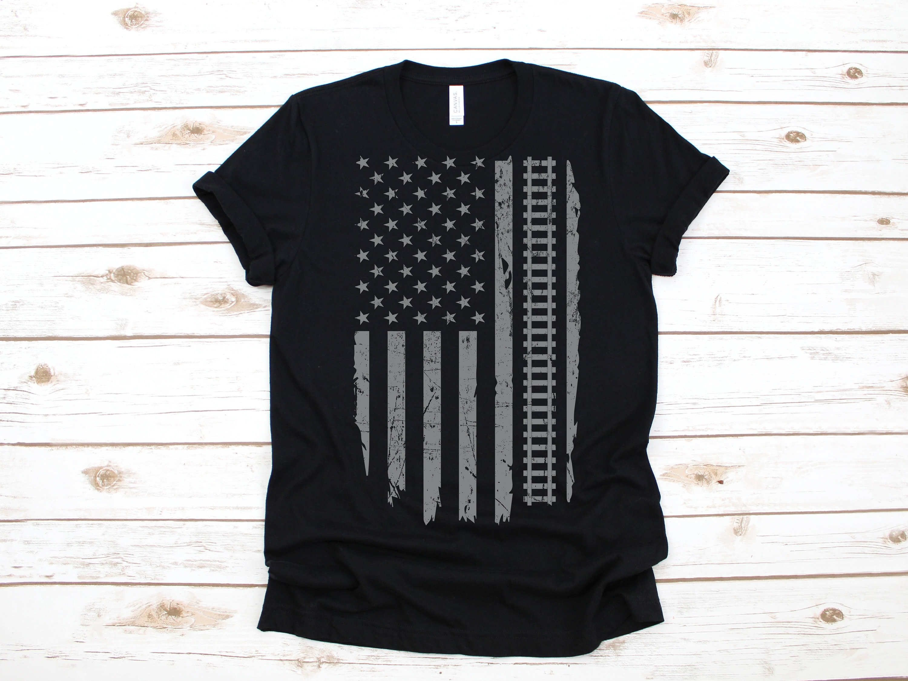 Train American Flag USA Conductor Railroad Tracks T-shirt - Etsy