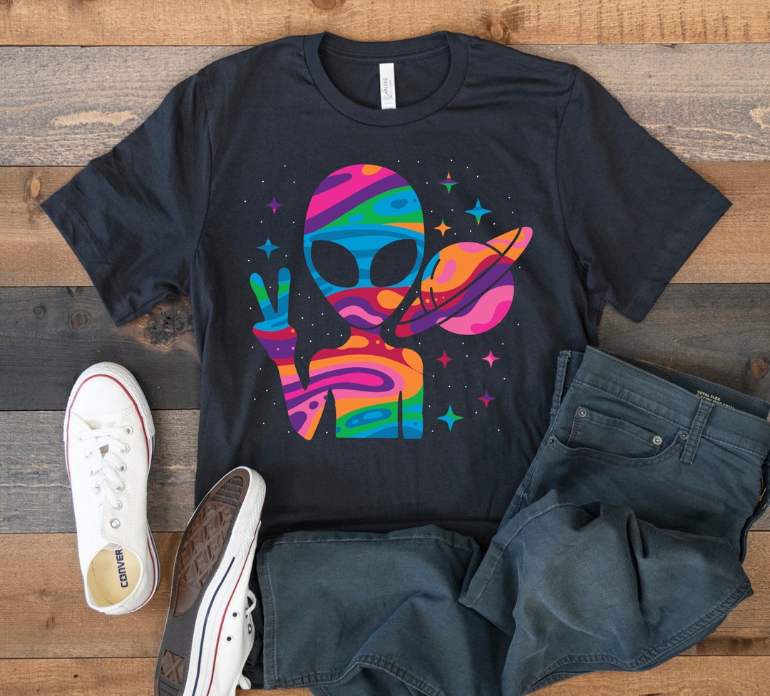 Colorful Alien Peace T-shirt, Psychedelic Aliens Tank Top, Hoodie ...