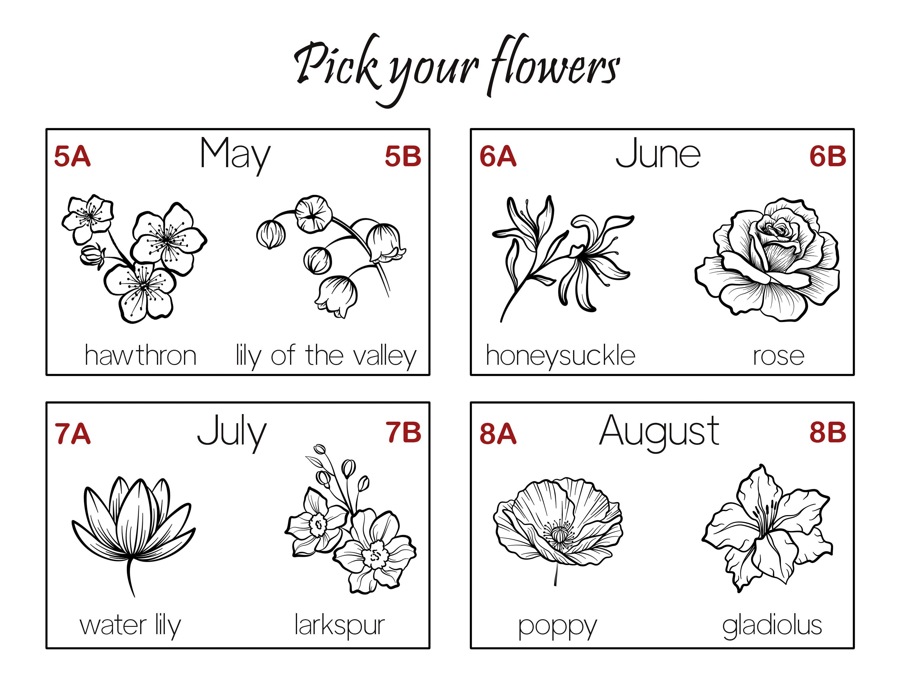 Birth Flower Family Bouquet, Birth Month Flower Art Custom, Hand Drawn ...