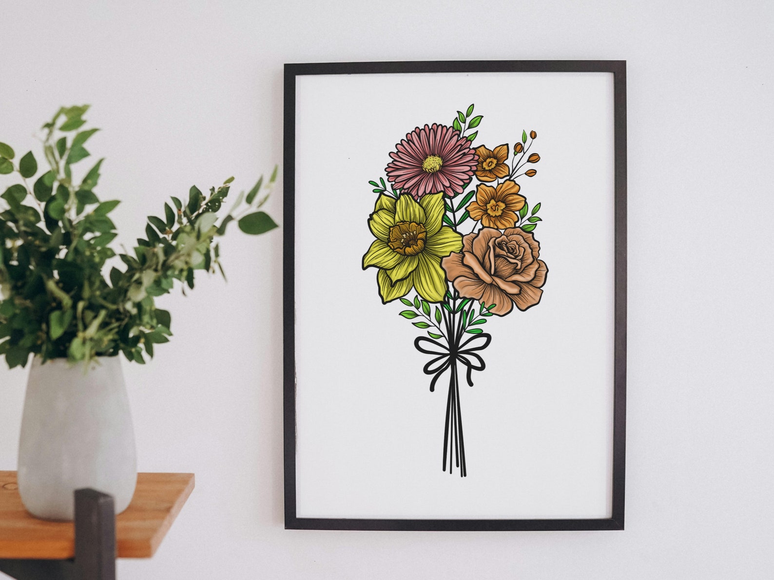 Birth Flower Family Bouquet, Birth Month Flower Art Custom, Hand Drawn ...