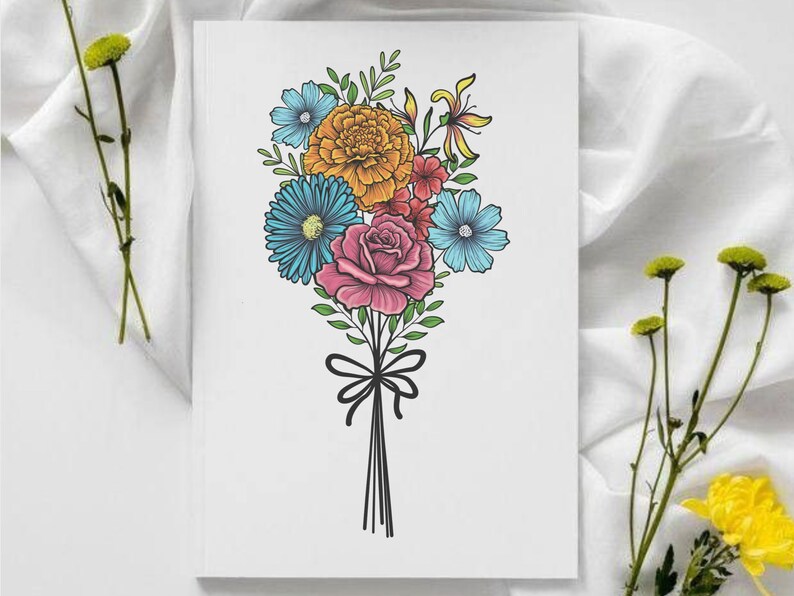 Birth Flower Family Bouquet, Birth Month Flower Art Custom, Hand Drawn ...