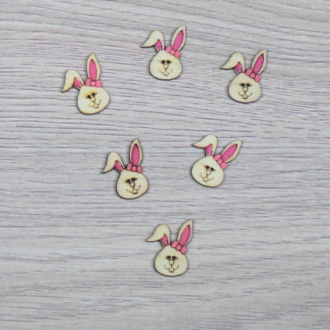 6 Rabbit Buttons in Wood Painted Pink Color - Etsy
